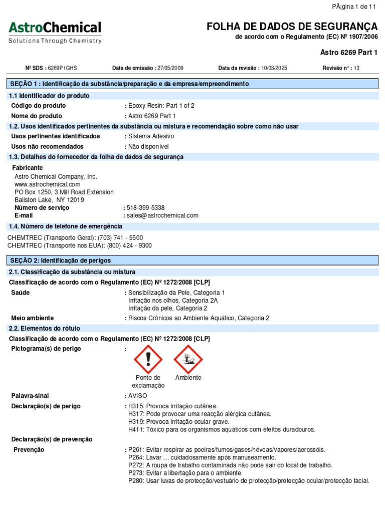 Resina Epóxi (Parte 1 de 2) Astro 6269 Parte 1 - Fds | PDF ...