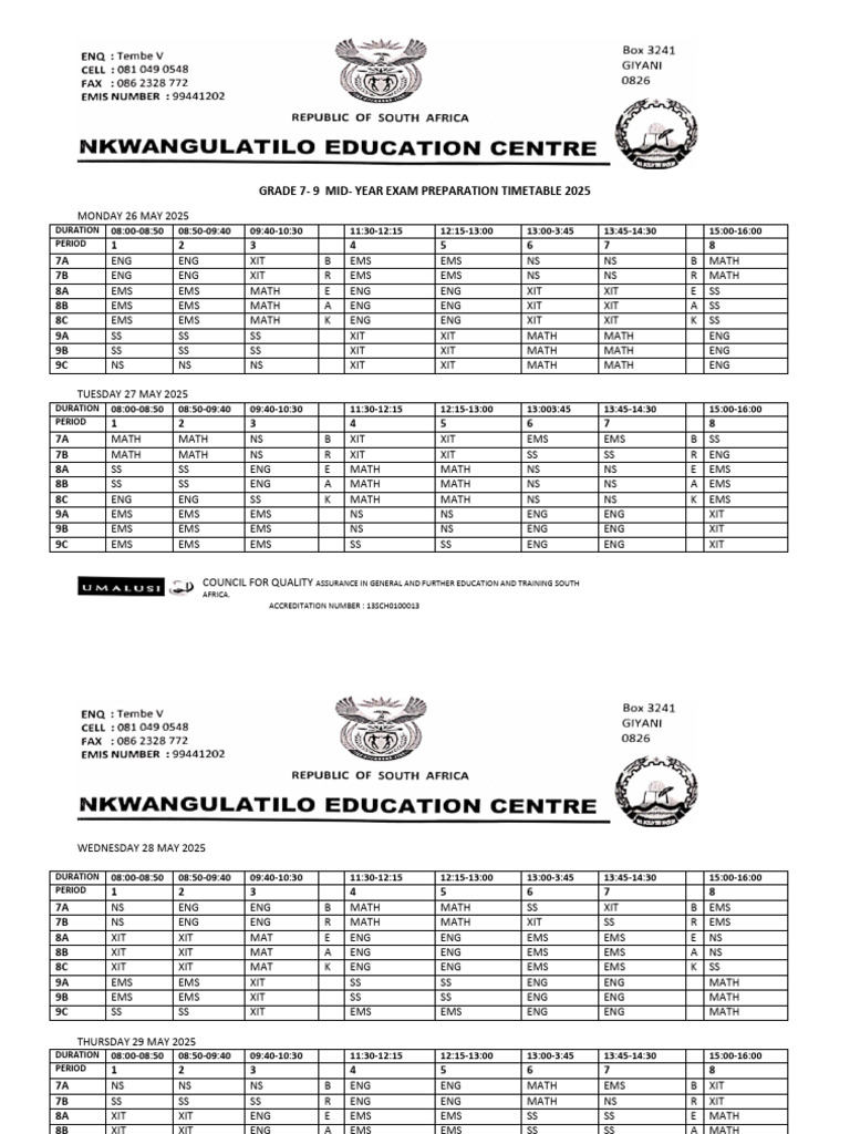 ACSEE 2025 Exam Preparation Timetable | PDF
