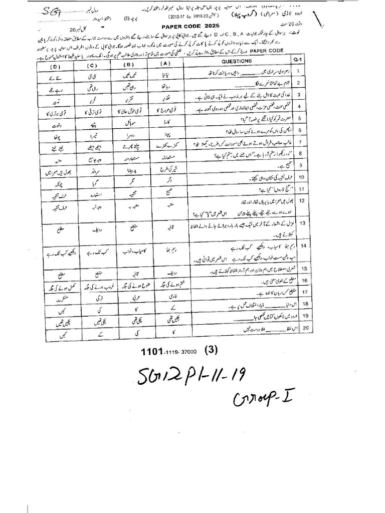 Urdu Past Papers MCQ | PDF