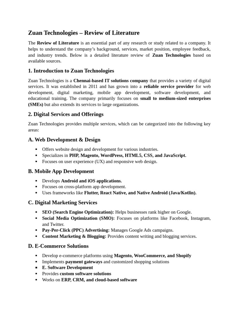 Zuan Technologies Review of Literature | PDF | Mobile App | Digital ...
