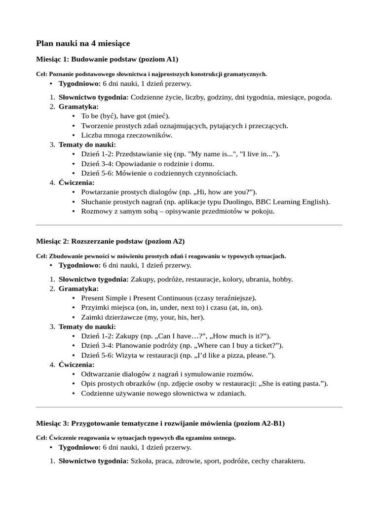 Plan Nauki Usty Angielski | PDF