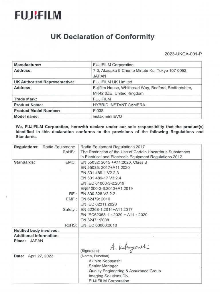 UK Declaration of Conformity FI038 | PDF