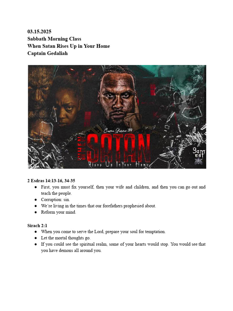 Captain Gedaliah Sabbath Morning When Satan Rises Up in Your Home | PDF ...