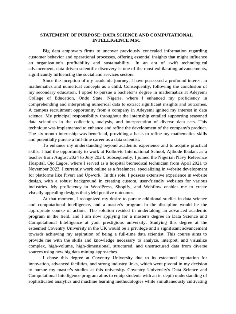 Abayomi SOP Data Science and Computational Intelligence MSC | PDF | Data Science | Data