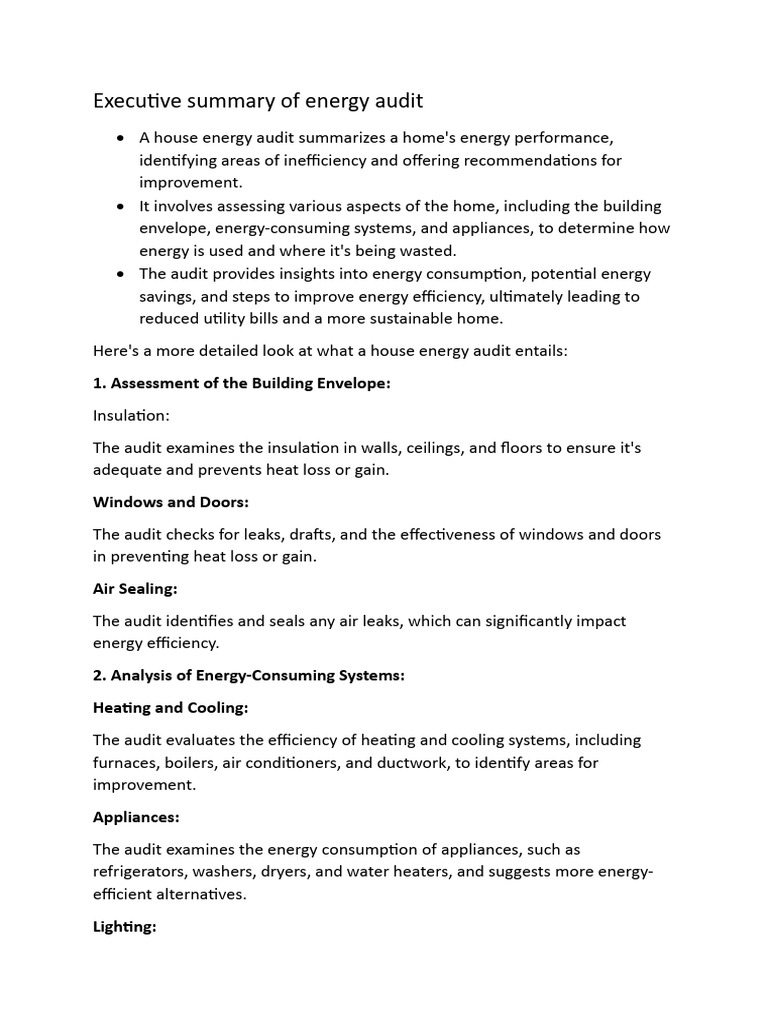 Energy Audit Summary and Recommendations | PDF | Energy Conservation ...