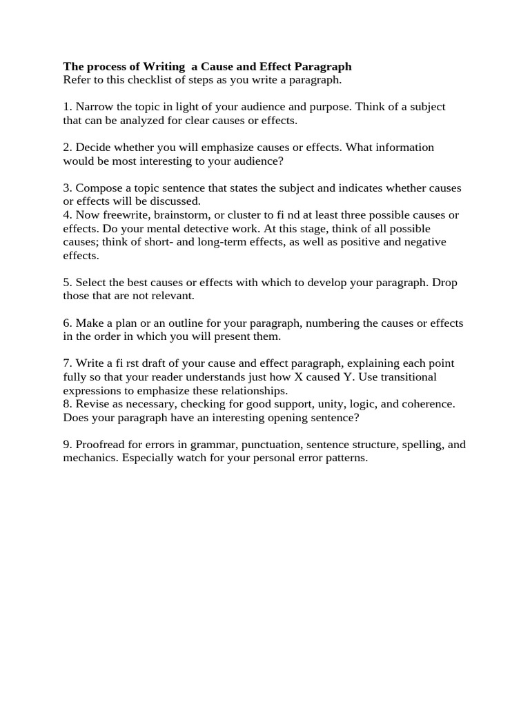 The Process of Writing A Cause and Effect Paragraph | PDF