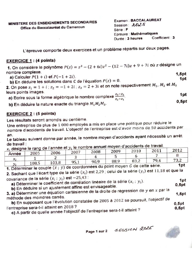 Maths Bac F Cameroun 2025 - 250523 - 181222 | PDF