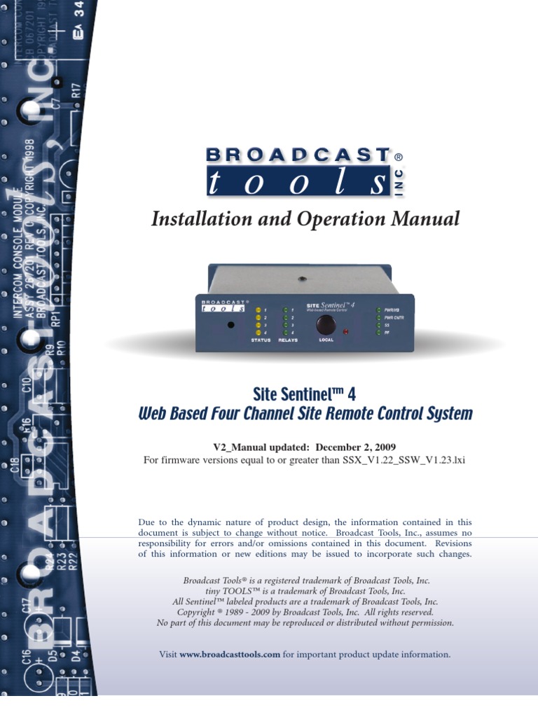Broadcast Tools Site Sentinel 4 Install Op Manual v2 12-01-2009 ...