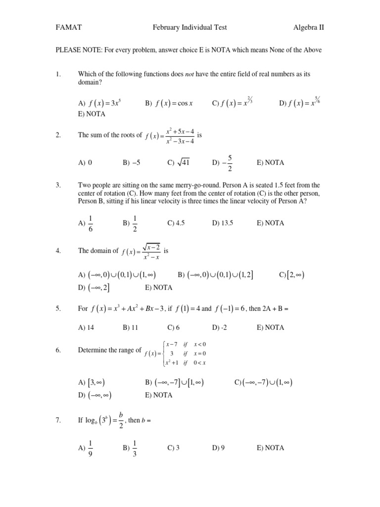 4663 T - Alg II Individual Test | PDF | Algebra | Mathematics