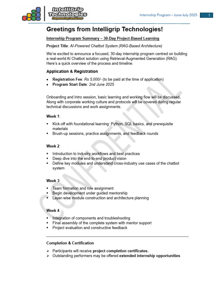 Internship - AI Powered Chatbot System | PDF