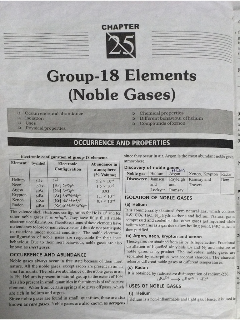 Noble Gases Notes and Assignments | PDF
