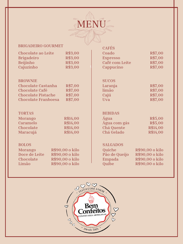Menu Cardápio Confeitaria Retrô Elegante Rosa e Vermelho - 20250501 ...