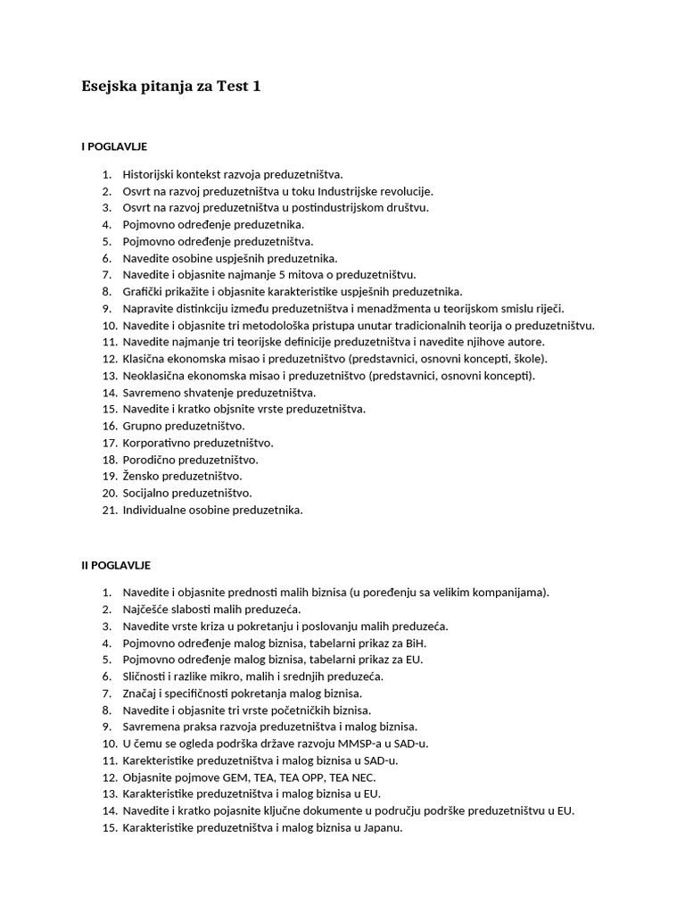 Esejska Pitanja Za Test 1 | PDF