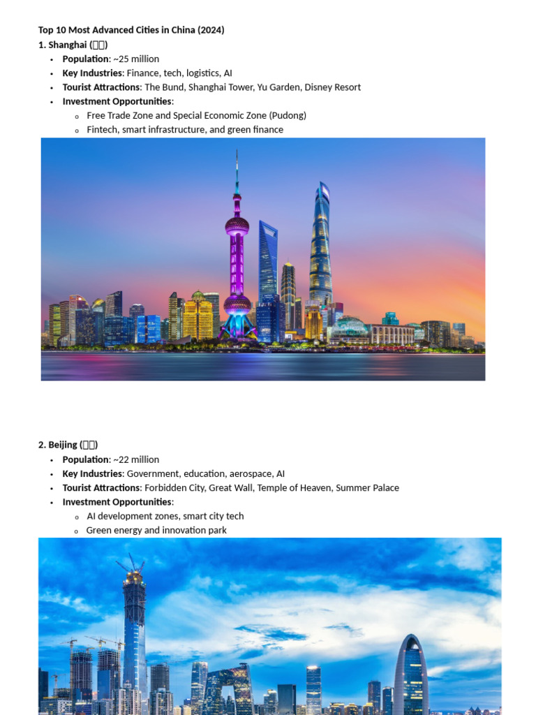 Top 10 Most Advanced Cities in China | PDF | Shanghai | Shenzhen