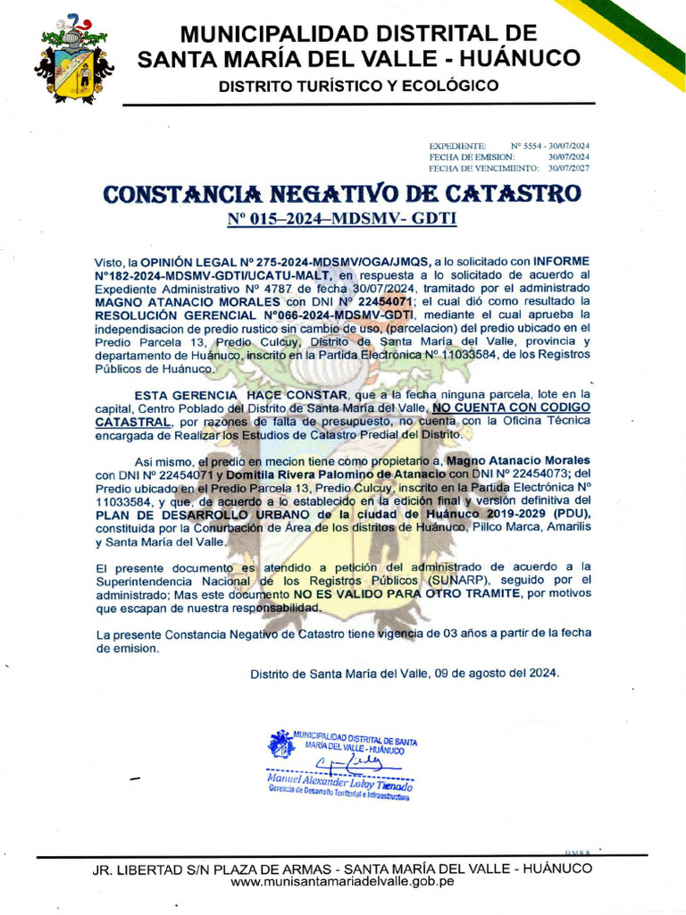 Certificado Negativo de Catastro | PDF