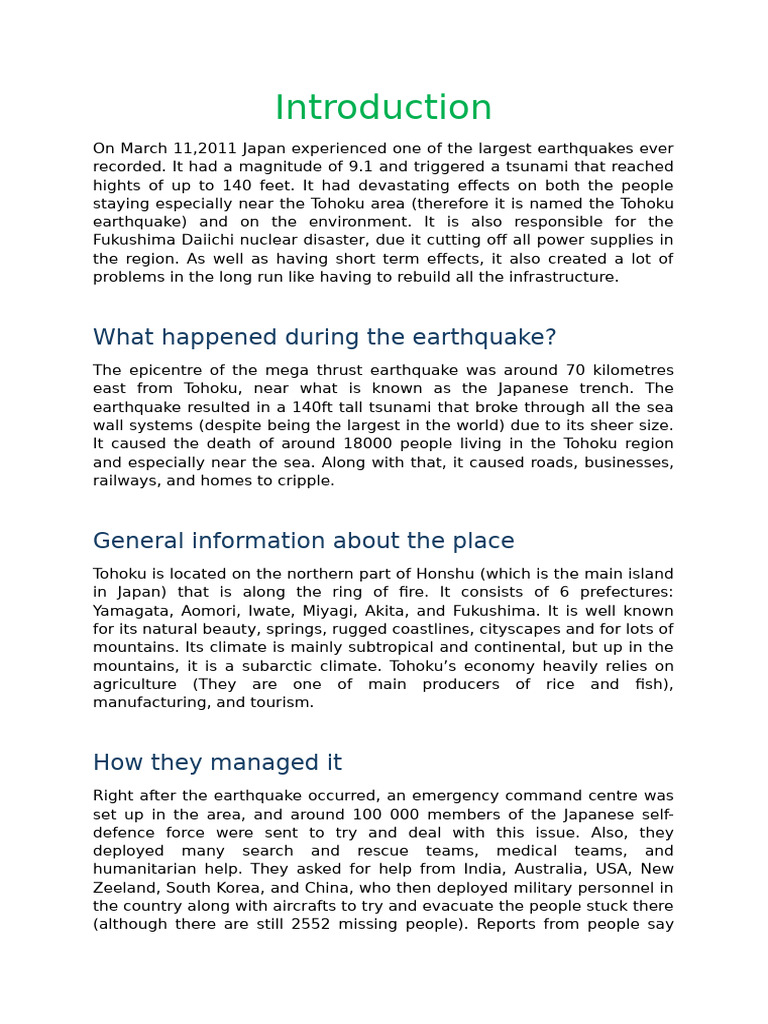 Tohoku Earthquake Case Study (Year 7 Geography) | PDF | Earthquakes ...