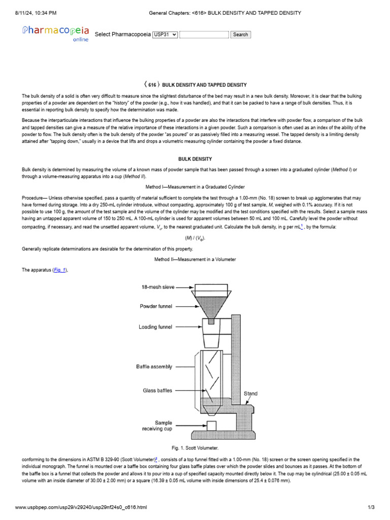Usp-General Chapters - 616 - Bulk Density and Tapped Density | PDF ...