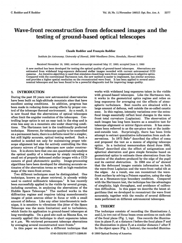 Wave-Front Reconstruction From Defocused Images and The Testing of ...