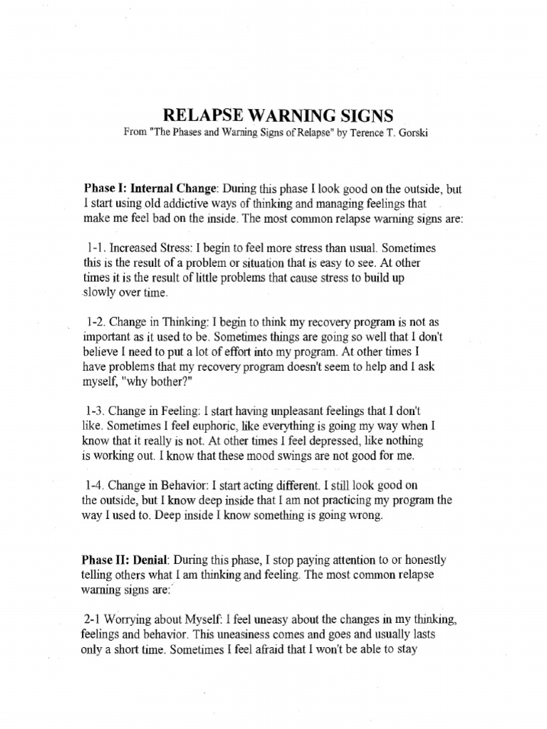 01-Relapse Warning Signs by Terence Gorski PDF | PDF