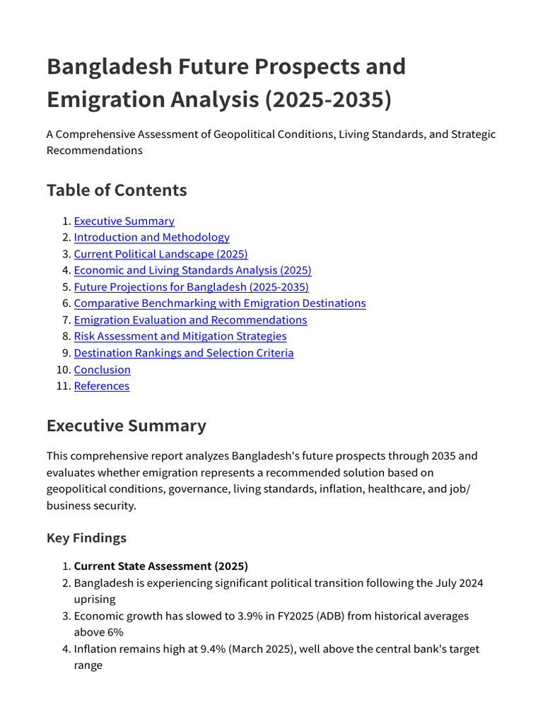 Bangladesh Future Prospects and Emigration Analysis 2025-2035 | PDF | Cost Of Living | Immigration