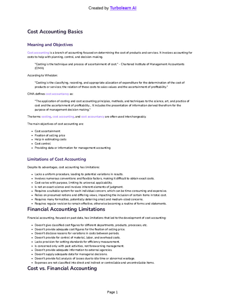 Cost Accounting Basics: Meaning and Objectives | PDF | Cost Accounting ...