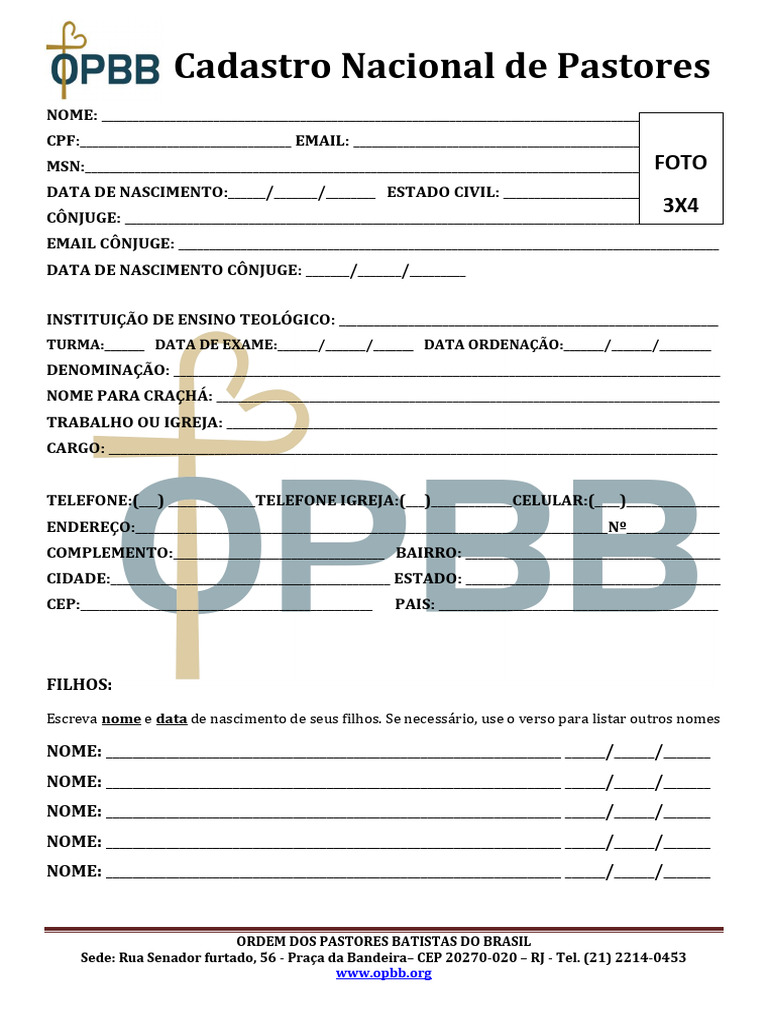 Formulario para Pedido de Ingresso Na OPBB | PDF | Batistas | Bíblia