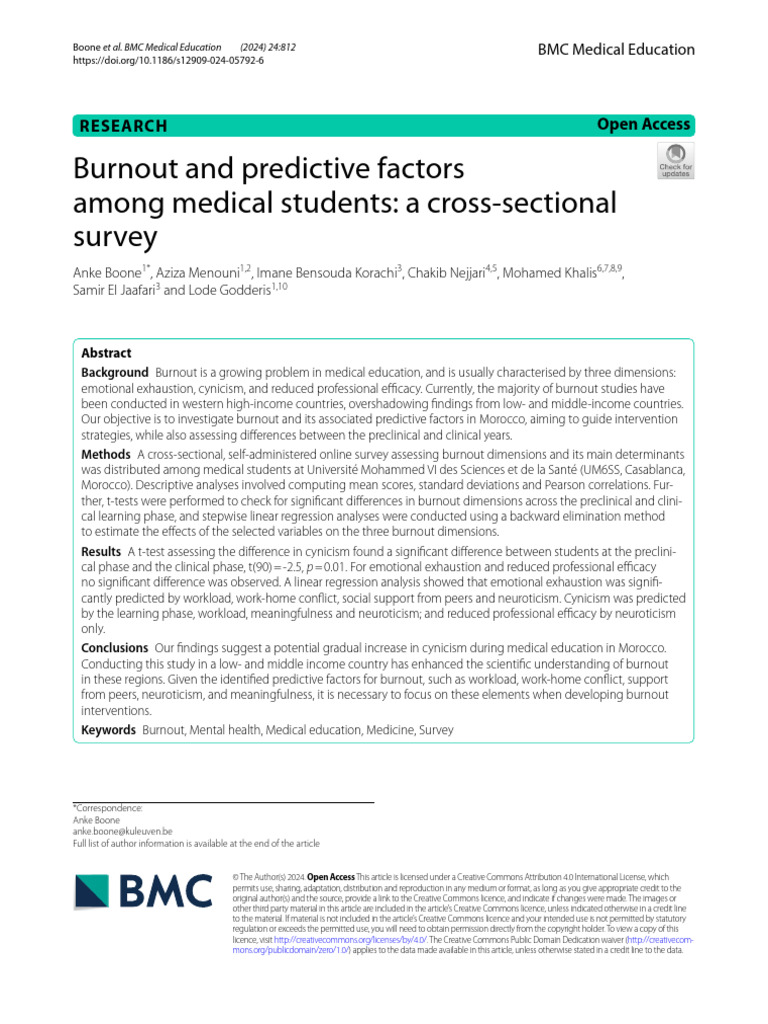 Burnout and Predictive Factors Among Medical Students | PDF ...