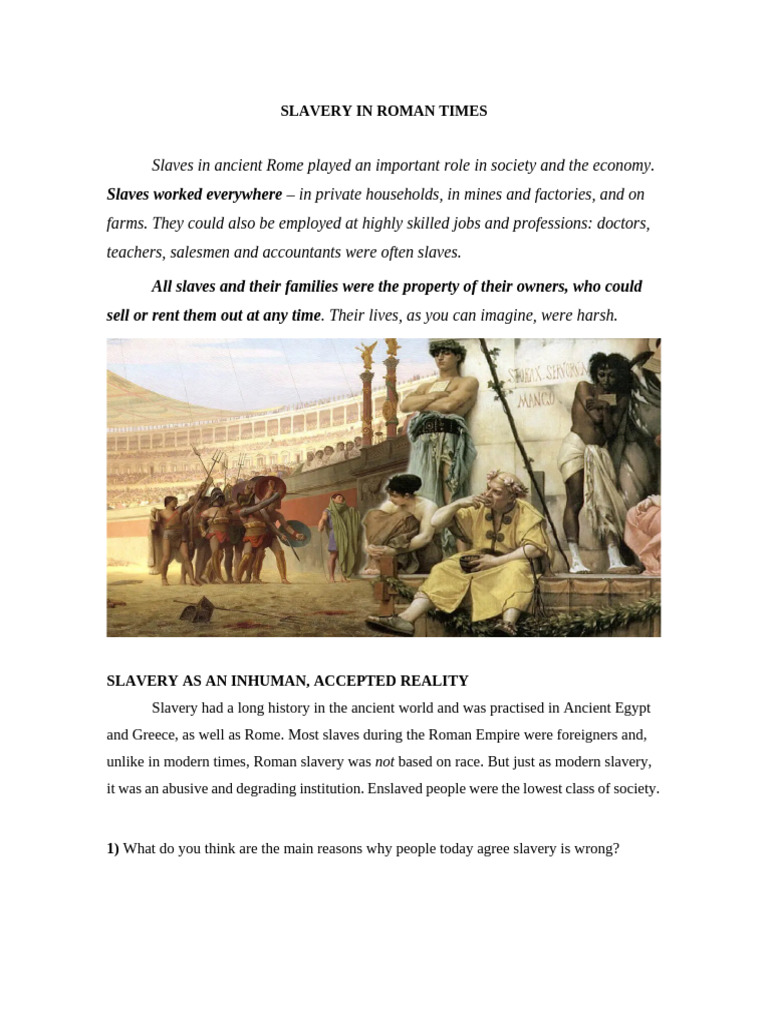 Key Facts on Roman Slavery | PDF | Slavery | Ancient Rome