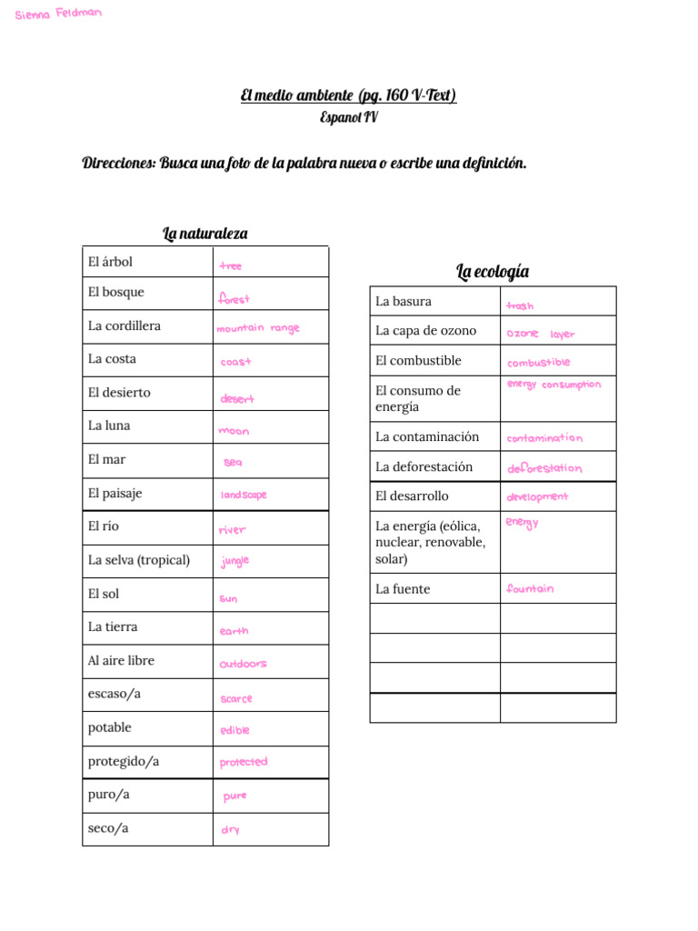 Vocabulario sobre Medio Ambiente y Animales | PDF | Entorno natural