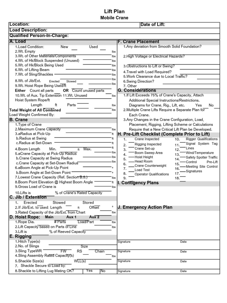 OSHA Style Blank Lift Plan PDF | PDF | Crane (Machine)
