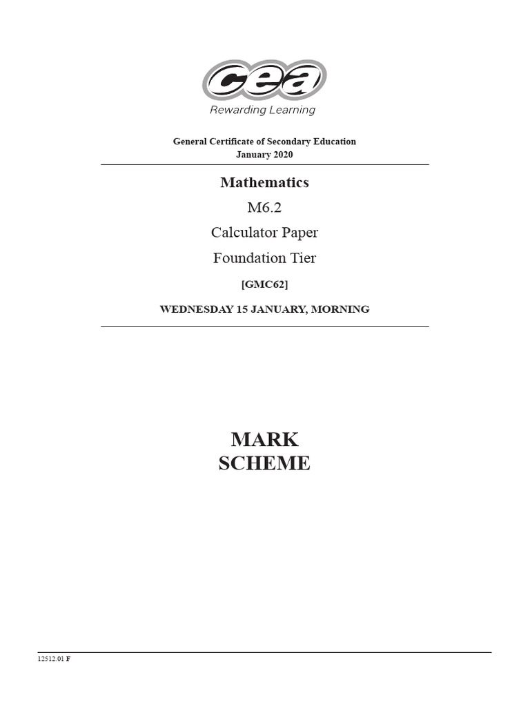 Revised GCSE MATH REVISED Past Papers Mark Schemes Standard January Series 2020 29909 | PDF | Error