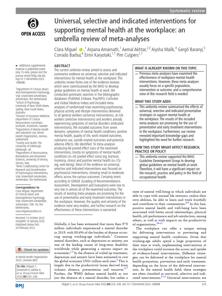 Universal Selective and Indicated Interventions For Supporting Mental ...