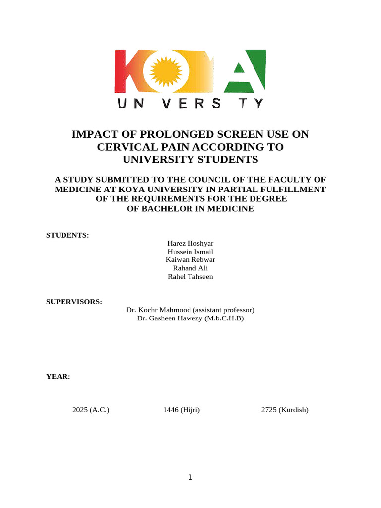 Impact of Prolonged Screen Use On Cervical Pain Among University ...