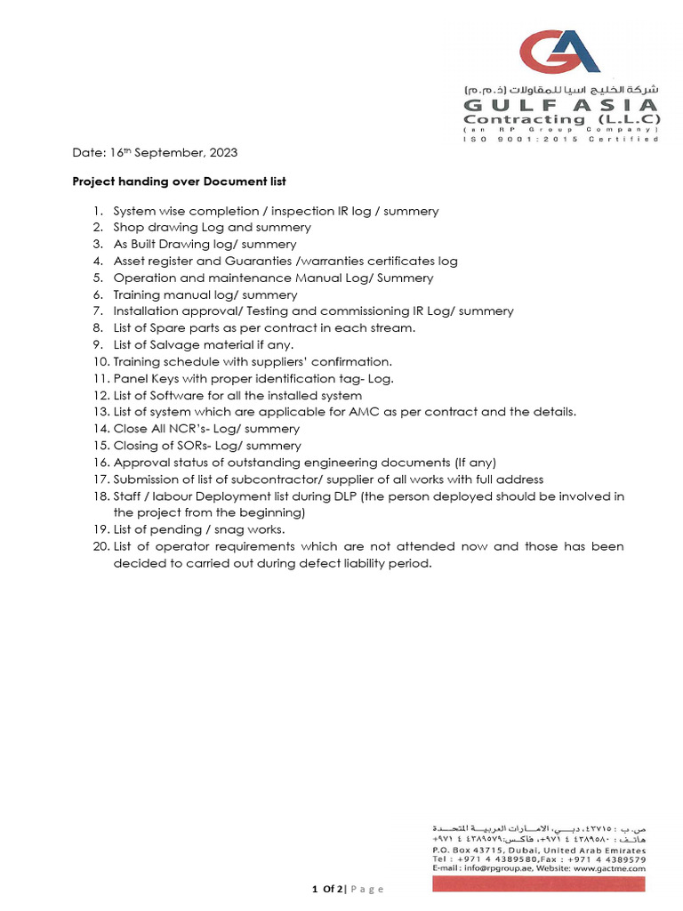 Project Hand Over Documentations | PDF