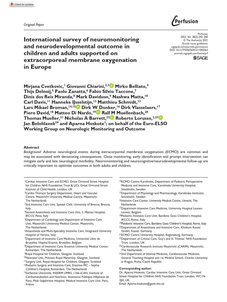 International Survey of Neuromonitoring and Neurodevelopmental Outcome ...
