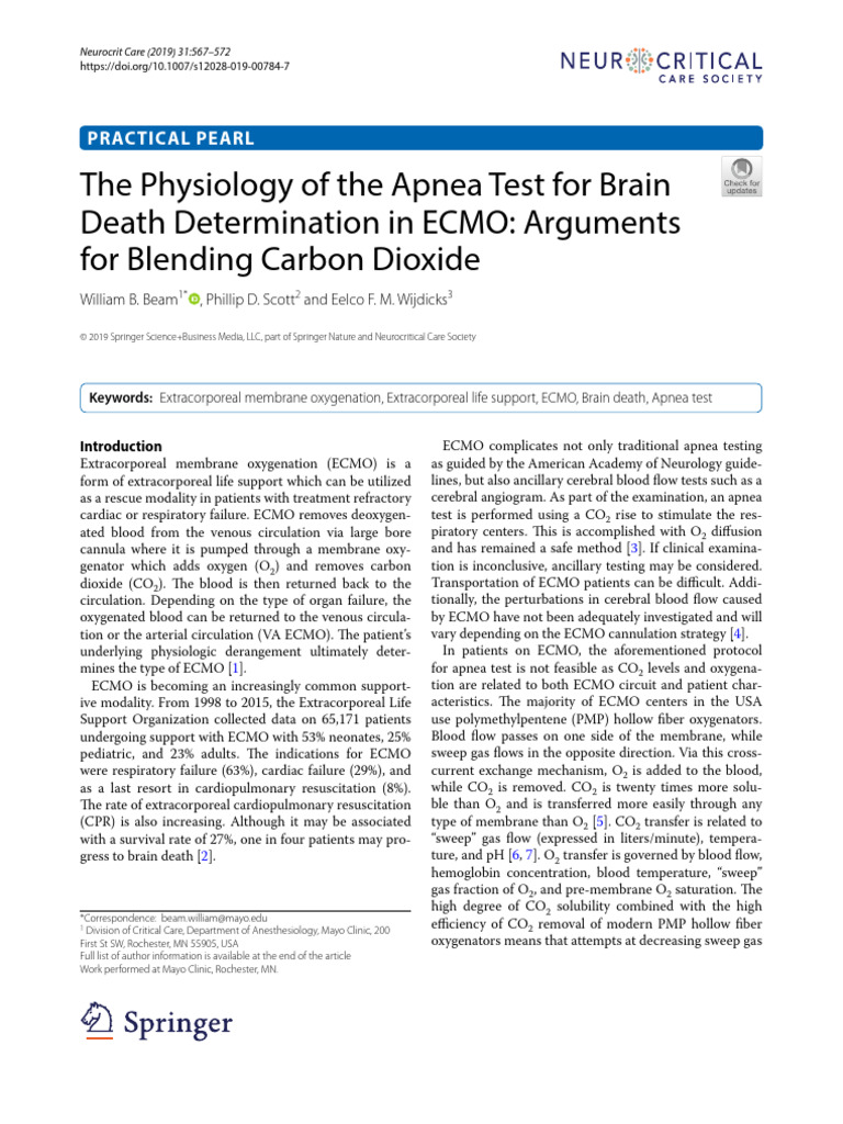 The Physiology of The Apnea Test For Brain Death Determination in ECMO ...