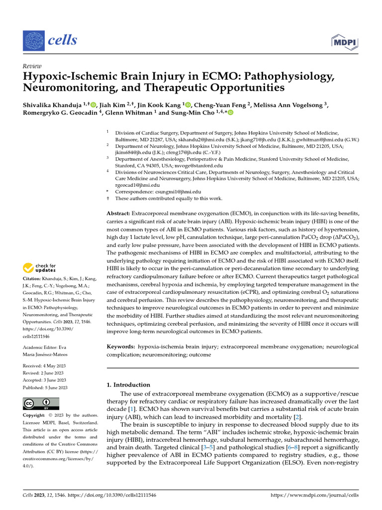 Hypoxic-Ischemic Brain Injury in ECMO - Review 2023 | PDF | Medicine ...
