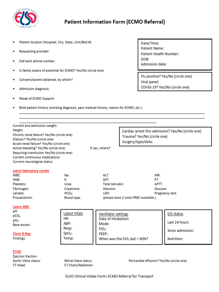 Formato de Entrega de Paciente en ECMO Tras El Transporte | PDF ...
