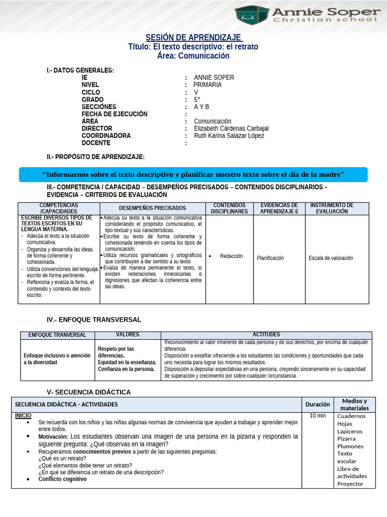 Texto Descriptivo Quinto | PDF | Aprendizaje | Retrato