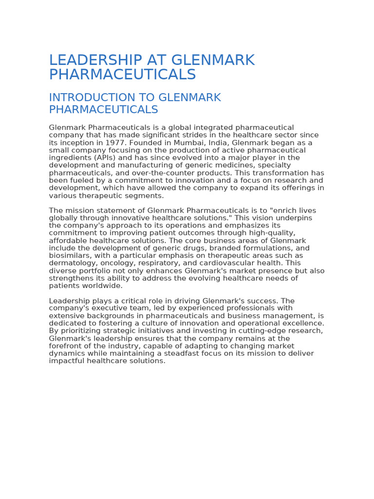 Leadership Team at Glenmark Pharmaceuticals | PDF | Innovation | Chief ...