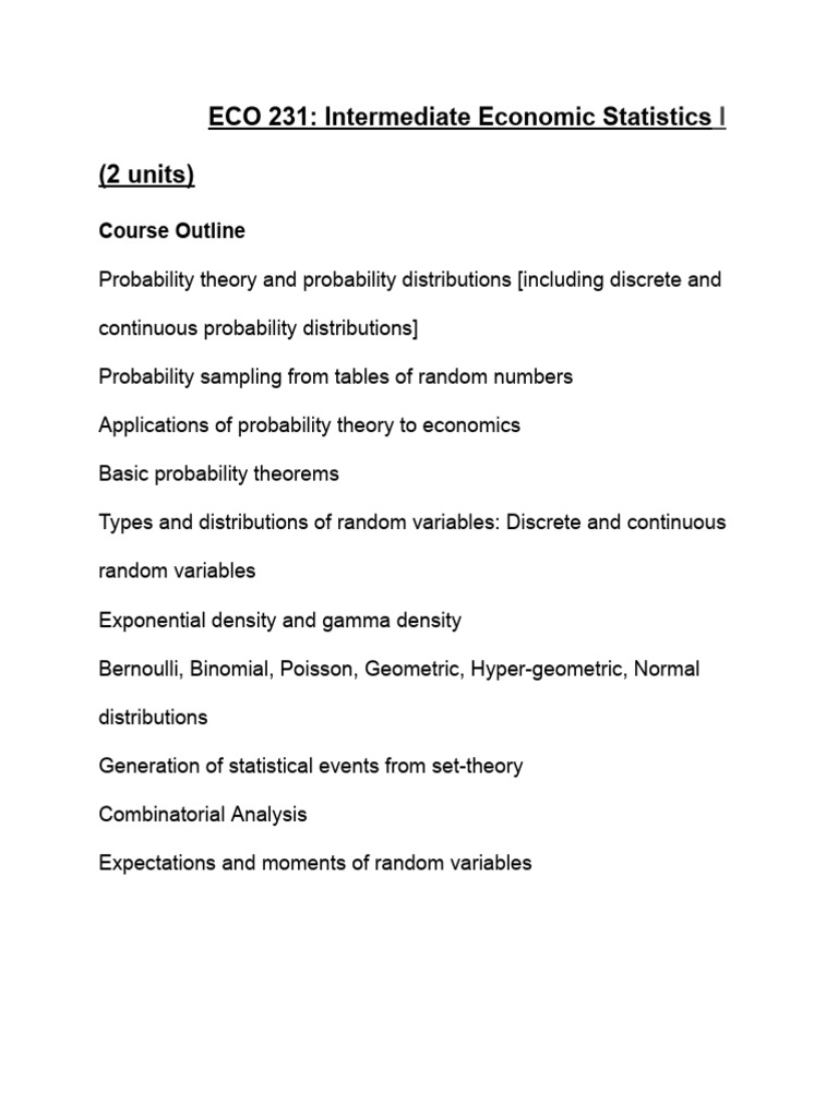 ECO 231 (Intermediate Statistics For Economics | PDF | Probability Distribution | Normal ...