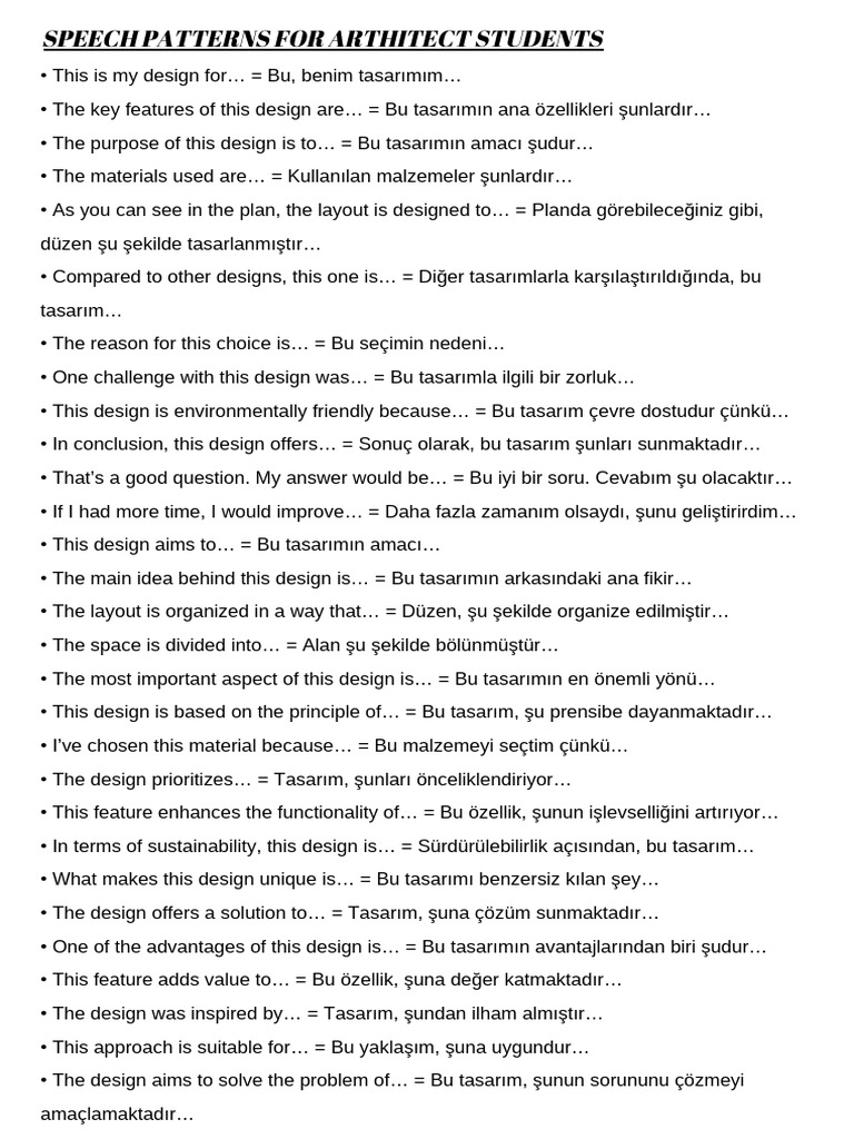 Speech Patterns For Arthitect Students PDF | PDF