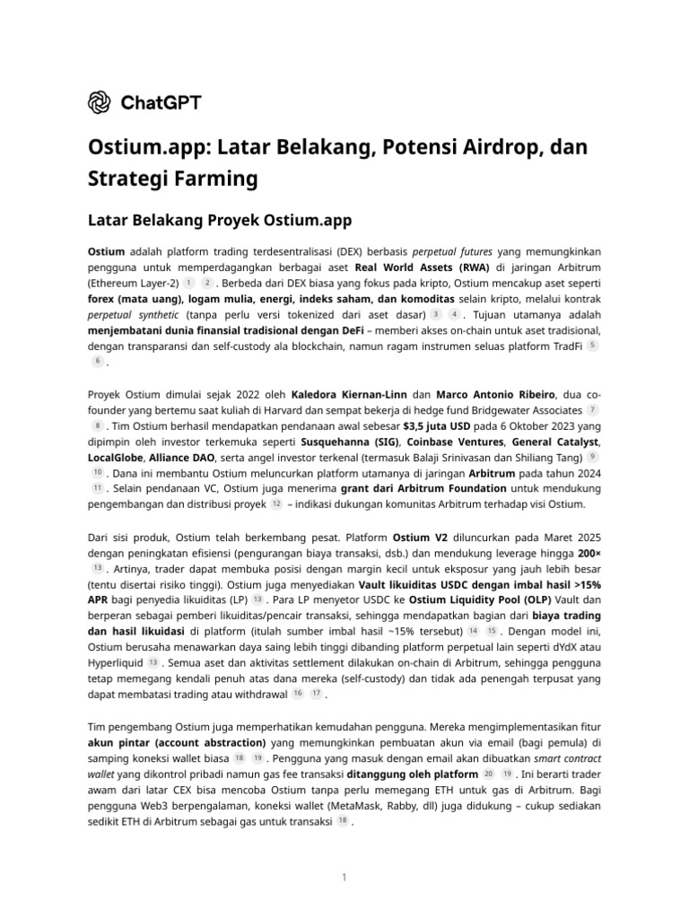 Ostium - App - Latar Belakang, Potensi Airdrop, Dan Strategi Farming | PDF