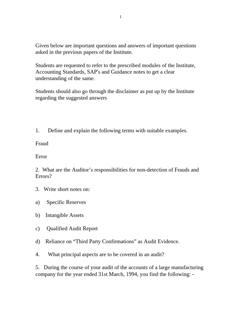 Audit Notes | PDF | Audit | Internal Control