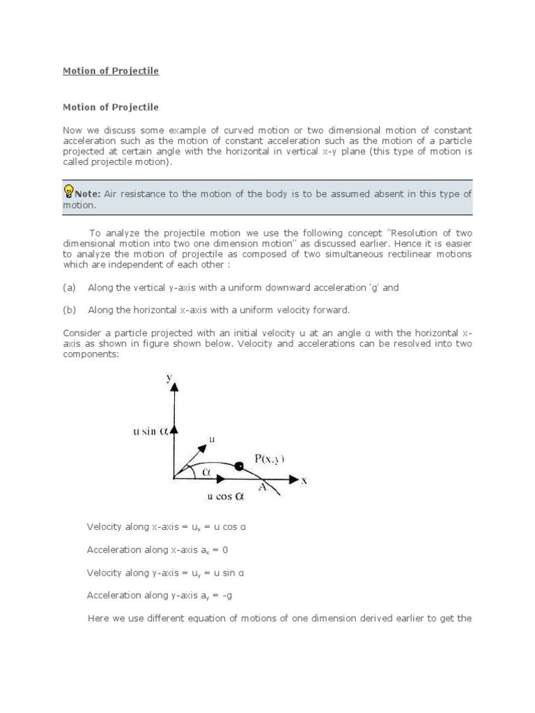 Motion of Projectile | PDF | Trajectory | Acceleration