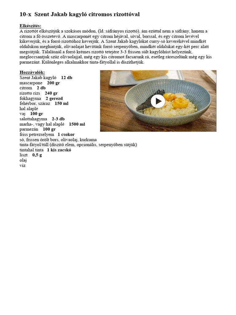 Szent Jakab Kagyló Citromos Rizottóval | PDF