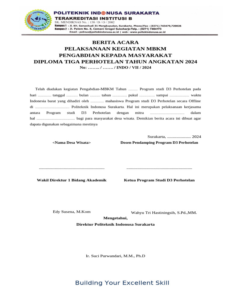 TEMPLATE Berita Acara Dan Absensi MBKM 2024 | PDF