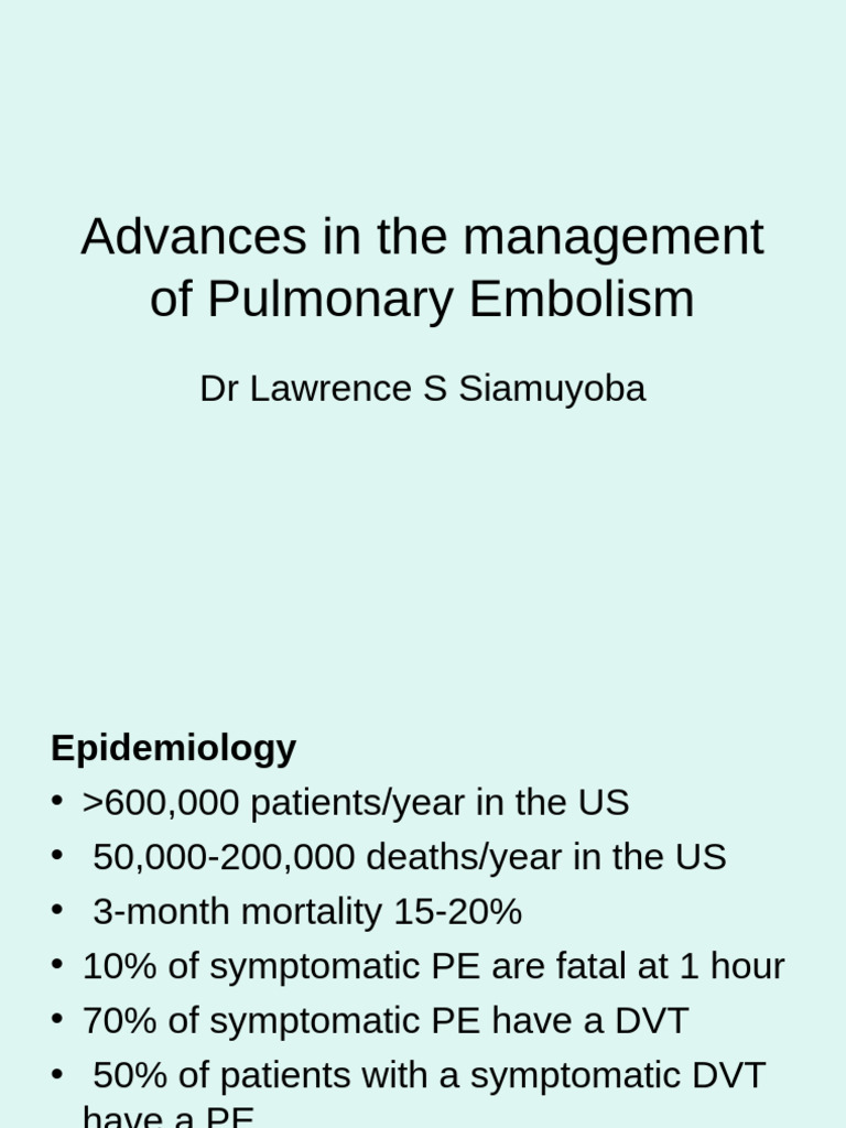 Advances in The Management of Pulmonary Embolism | PDF | Angiology ...
