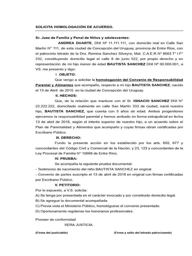 Solicita Homologacion de Acuerdo (Patrocinio Letrado) (1) | PDF