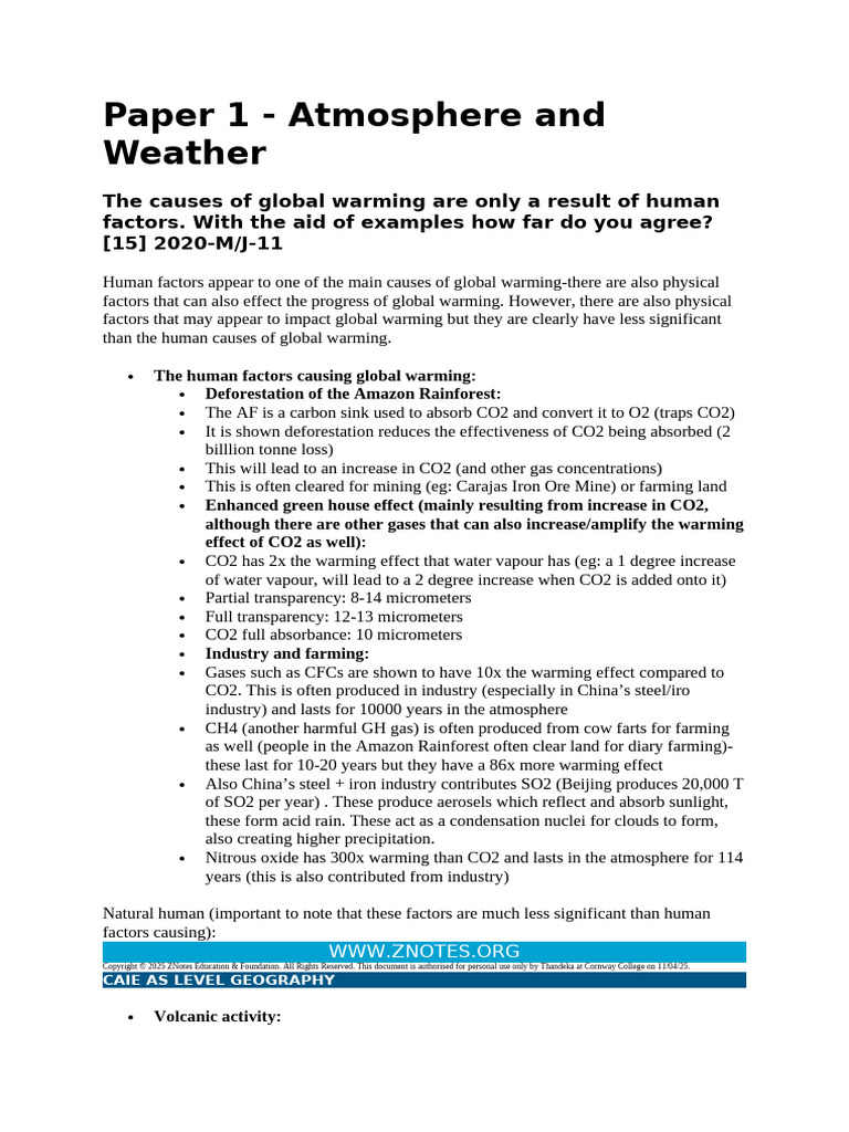 Geo Paper 1 Solved Past Paper | PDF | Climate Change | Atmosphere Of Earth